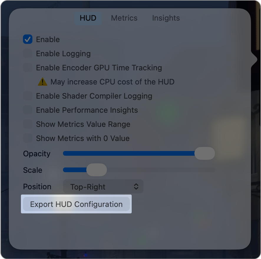 Customizing the Metal Performance HUD | Apple Developer Documentation