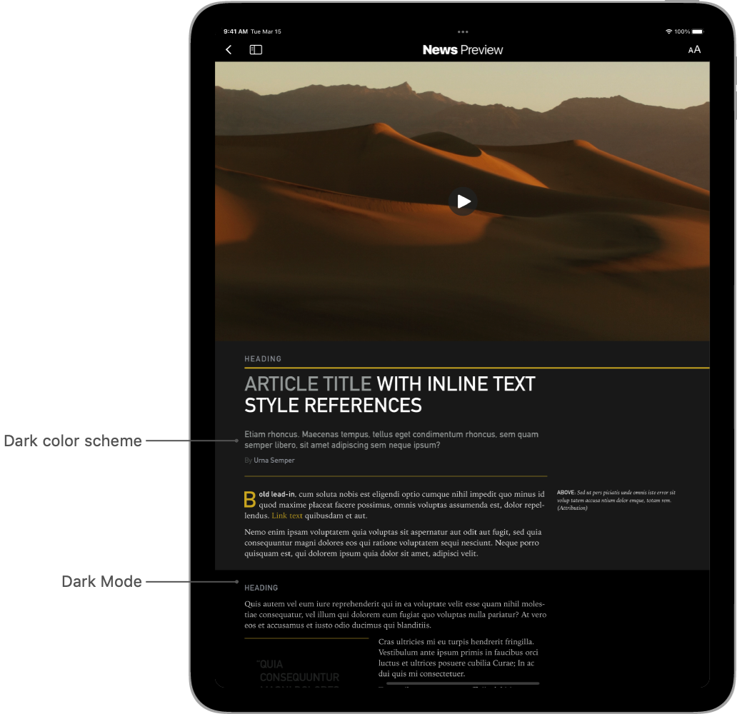 Giving the Article a Dark Color Scheme | Apple Developer Documentation