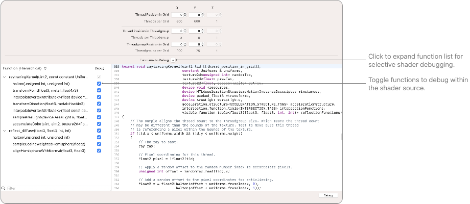 Debugging the shaders within a draw command or compute dispatch | Apple Developer Documentation