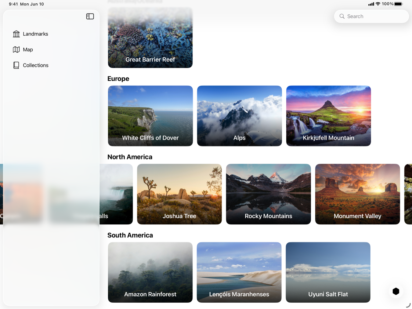 Landmarks: Extending horizontal scrolling under a sidebar or inspector | Apple Developer ...