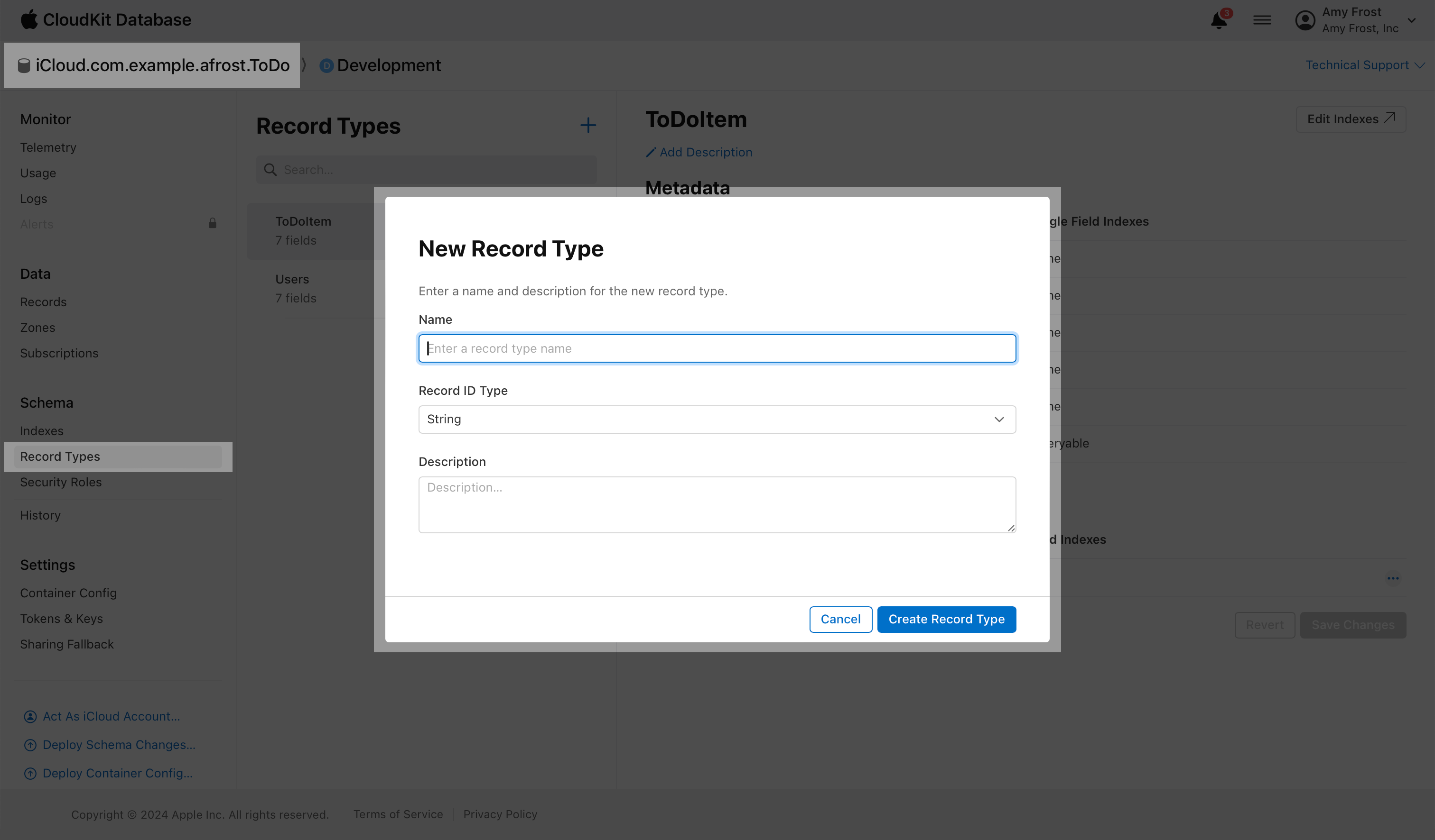 Inspecting and Editing an iCloud Container’s Schema | Apple Developer Documentation
