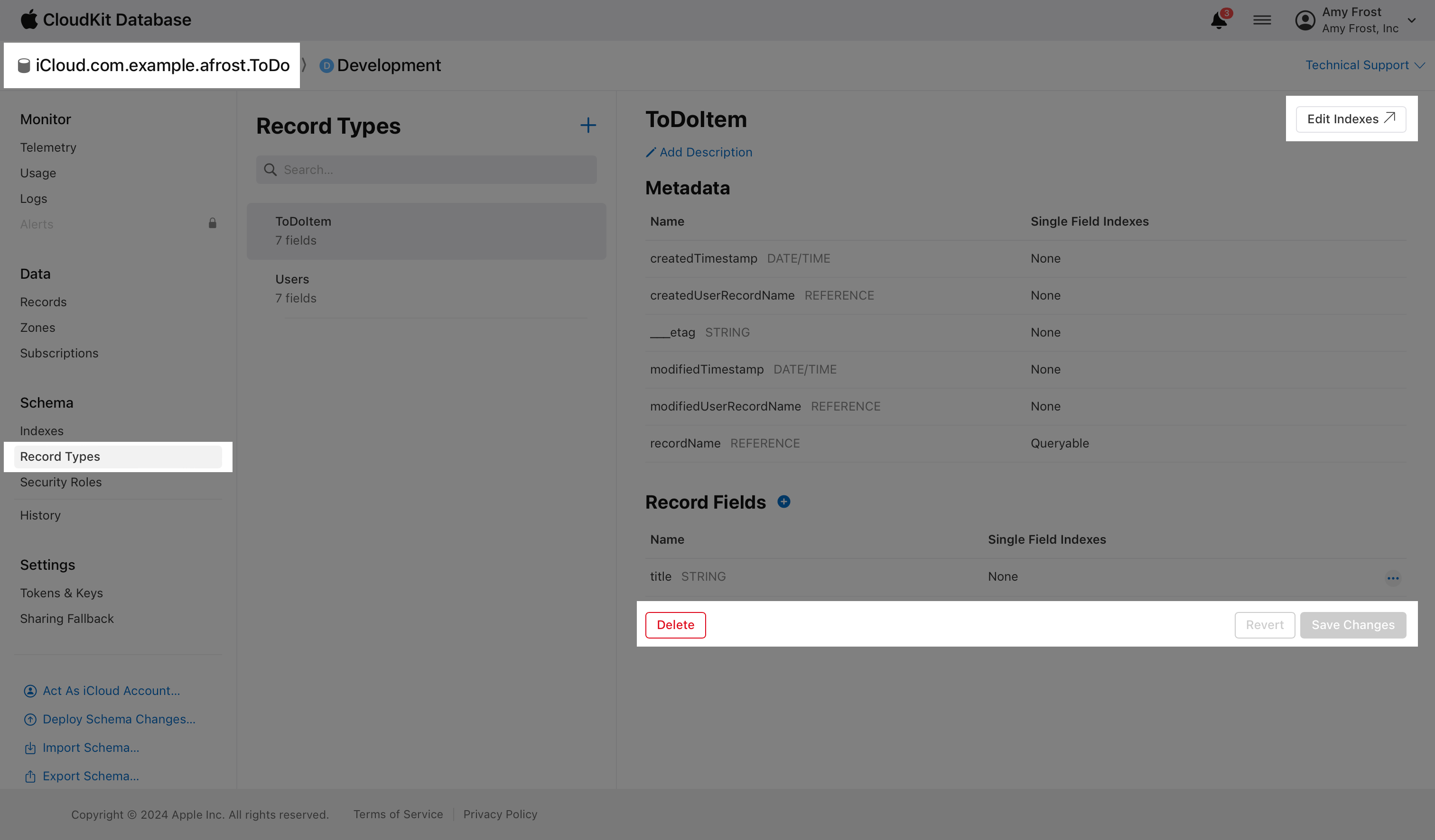 Inspecting and Editing an iCloud Container’s Schema | Apple Developer Documentation